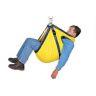 Canvas rescue cradle with carabiner, for safe removal of injured person.